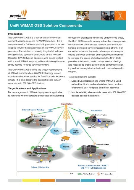 UniFi WiMAX OSS Solution Components - Pronto Networks