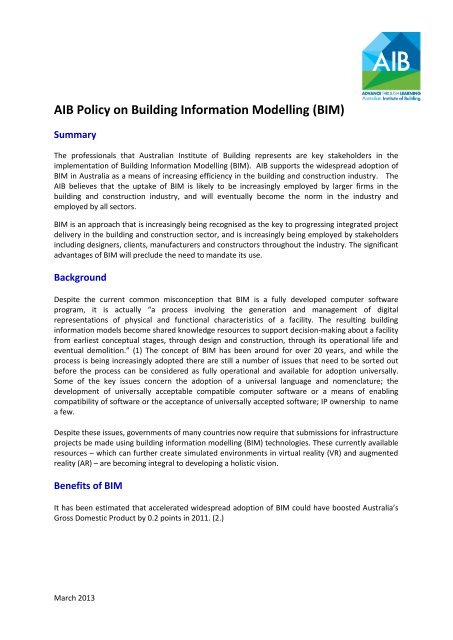 AIB Policy on Building Information Modelling (BIM) - Australian ...