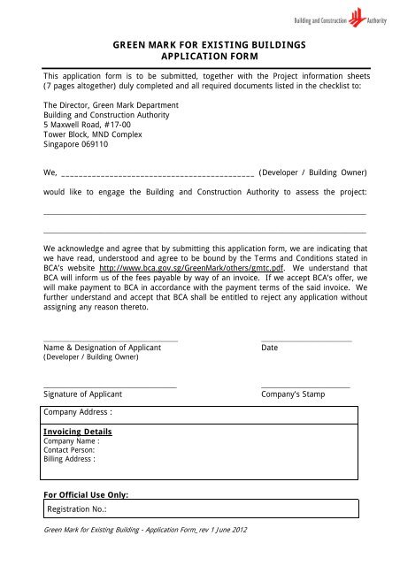 GREEN MARK FOR EXISTING BUILDINGS APPLICATION FORM
