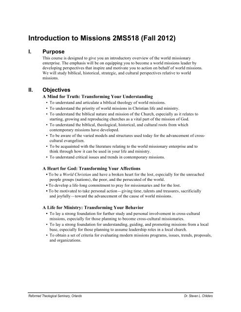 Introduction to Missions - Reformed Theological Seminary