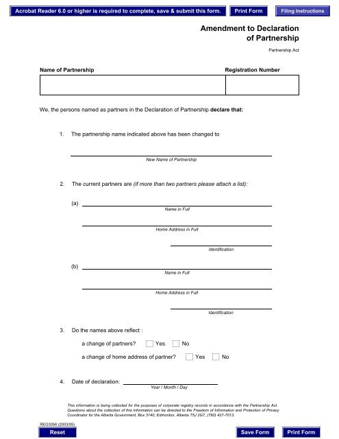 Amendment to Declaration of Partnership - Service Alberta