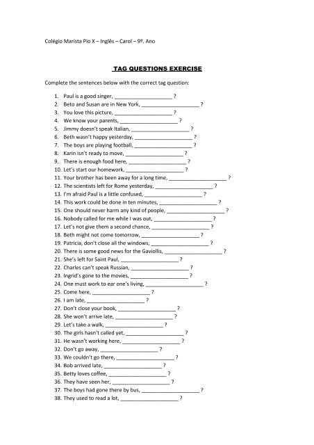 Question Tags Exercises Tag Questions BusyTeacher: Free Printable