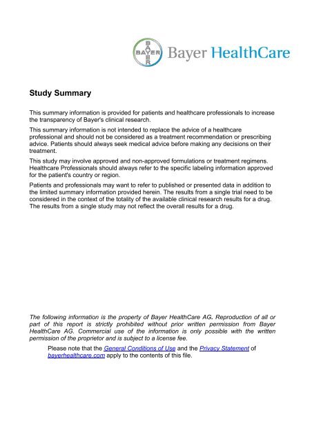 Study Summary - Bayer HealthCare Pharmaceuticals