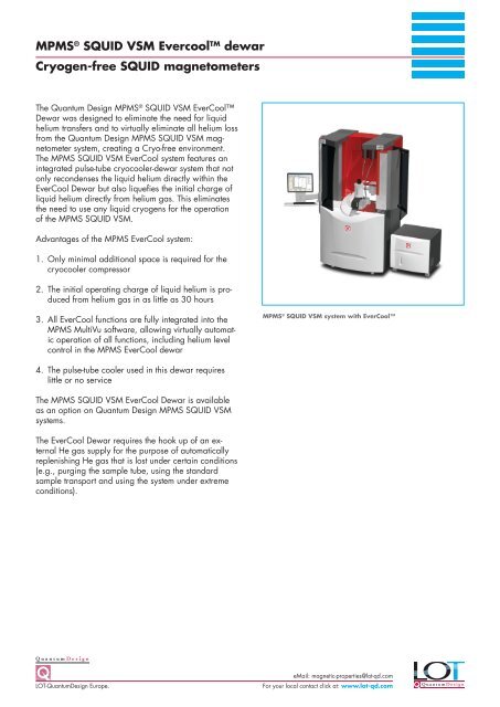 MPMS and MPMS-XL EverCoolâ ¢ Dewar - LOT