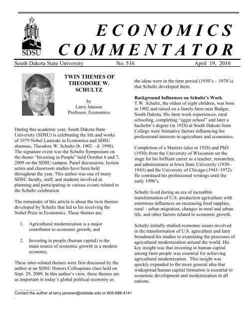 Twin Themes of Theodore W. Schultz - South Dakota State University
