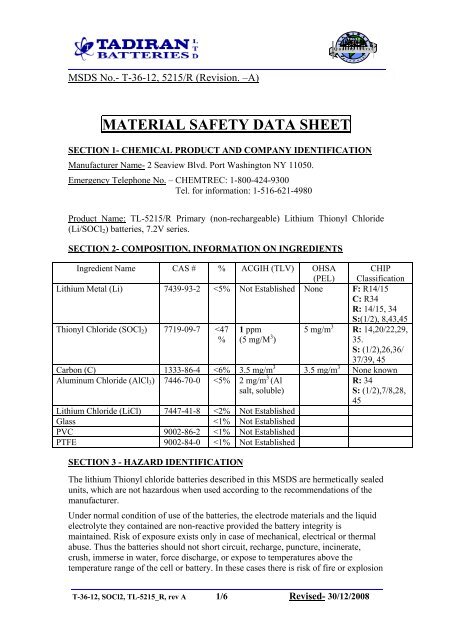 Lithium Battery MSDS - Rosemount