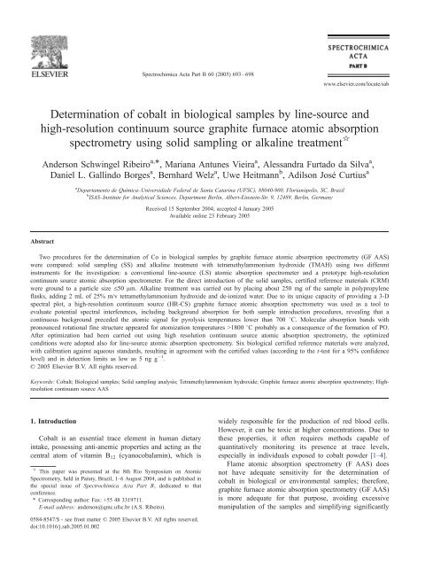Determination Of Cobalt In Biological Samples By Line Source And