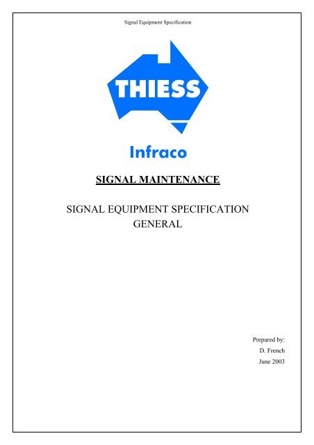 Signal Equipment Specification General Vol 1