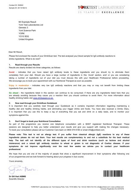 Mr Example Result - YorkTest