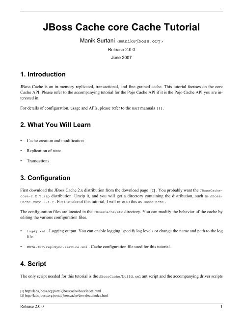JBoss Cache core Cache Tutorial