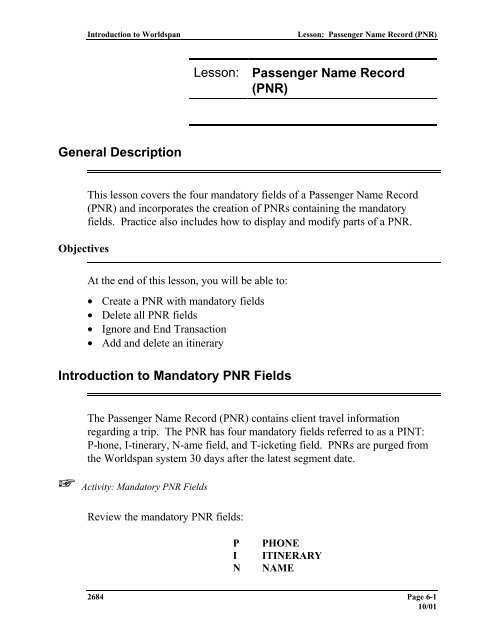 Lesson: Passenger Name Record (PNR) - Global Learning Center
