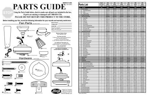 PARTS GUIDE - Hunter Fan