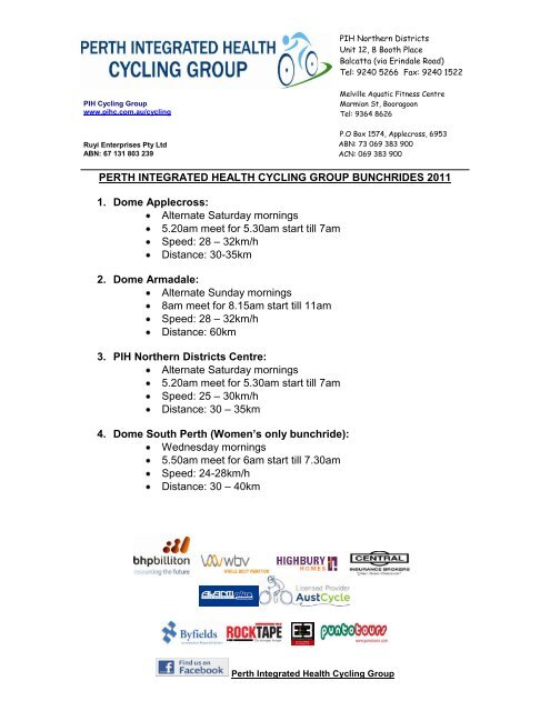 PIHCG Bunch Ride Program - Perth Integrated Health