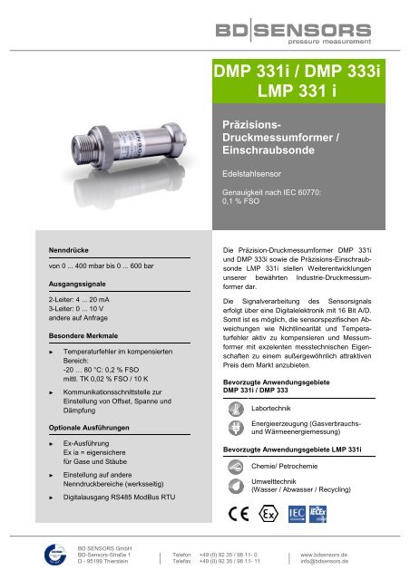 DMP 331i / DMP 333i LMP 331 i PrÃ¤zisions - BD|SENSORS