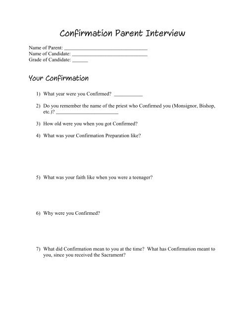 Confirmation Parent Interview - Saint Cecilia Life Teen