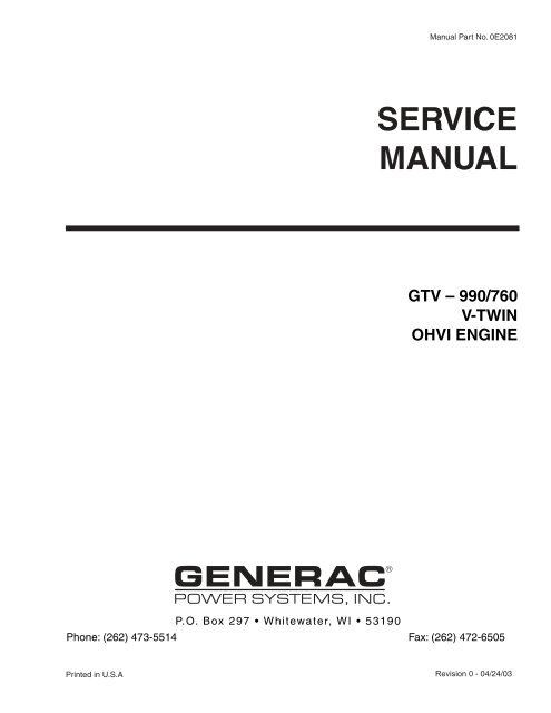 SERVICE MANUAL - Generac Parts
