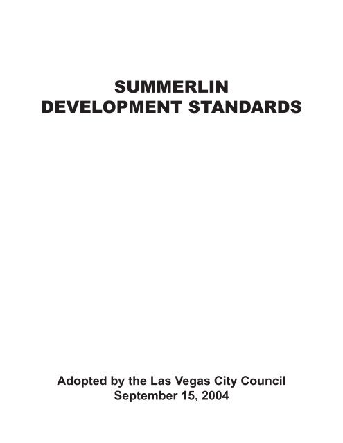 SUMMERLIN DEVELOPMENT STANDARDS - City of Las Vegas