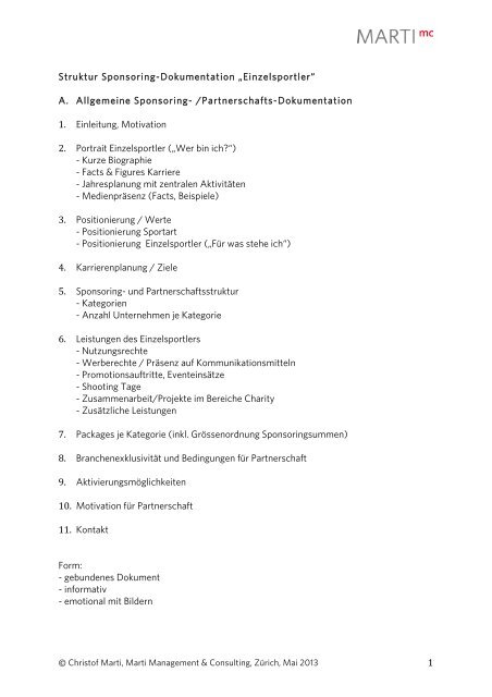 Sponsoring: Factsheet Sponsorenunterlagen - Swiss Olympic