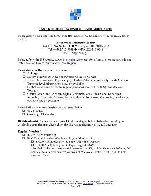 IBS Membership Renewal and Application Form - The International ...