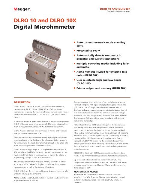 DLRO 10 and DLRO 10X Digital Microhmmeter - Maxtech