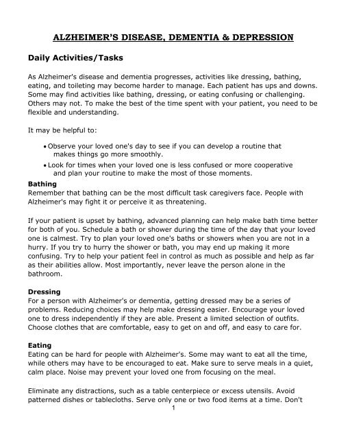 In-service: Alzheimer's, Dementia & Depression Handouts - Cheerway