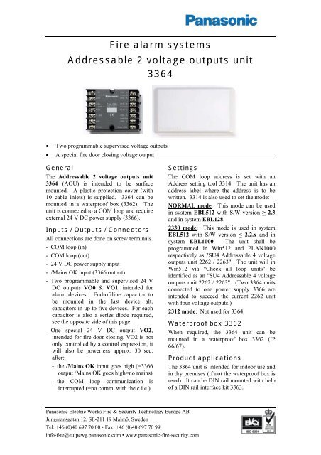 Fire alarm systems Addressable 2 voltage outputs unit ... - Panasonic