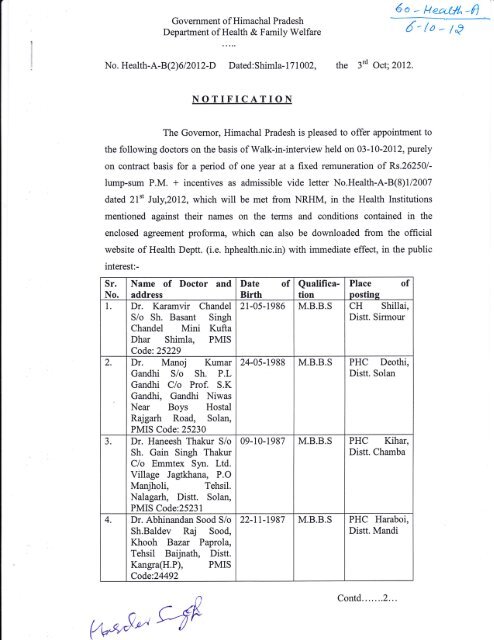 Appointment order of M.O(s) - HP Health Department