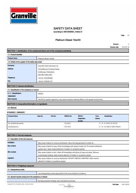 SAFETY DATA SHEET - Granville Oil & Chemicals Ltd