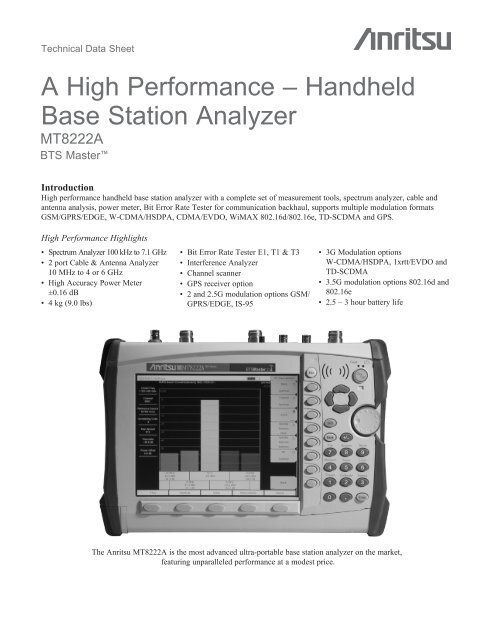 BTS Master MT8222A Technical Data Sheet - Anritsu