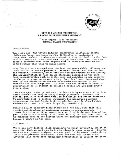 (Concrete) Pavement Smoothness