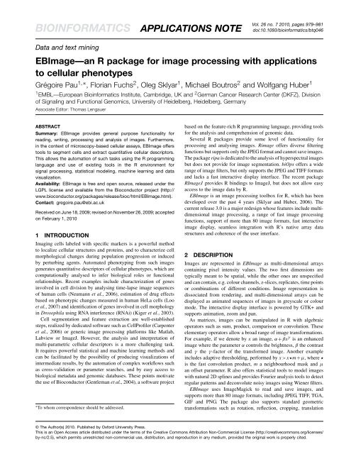 BIOINFORMATICS APPLICATIONS NOTE - EMBL