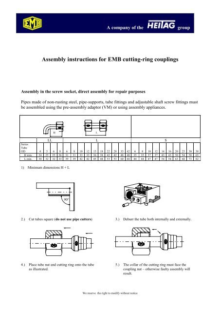 Assembly instructions for EMB cutting-ring couplings