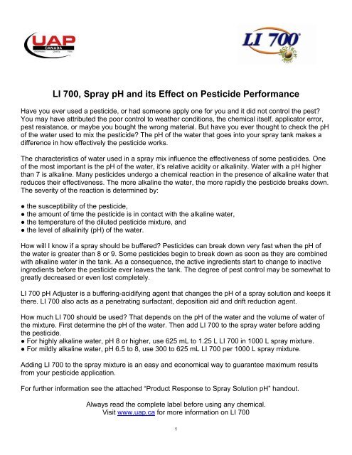 LI 700, Spray pH and its Effect on Pesticide Performance - UAP