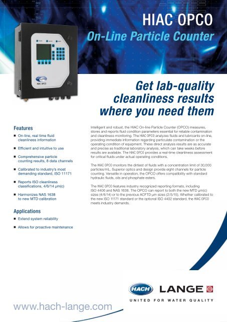HIAC OPCO On-Line Particle Counter - HACH LANGE