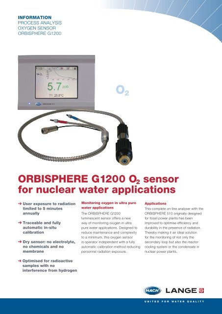 ORBISPHERE G1200 O2 sensor for nuclear water ... - HACH LANGE