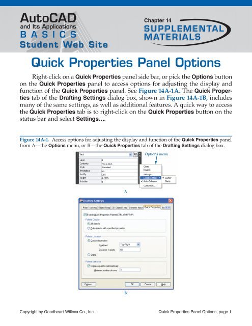 Autocad Quick Properties Panel Options