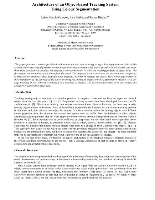 Architecture of an Object-based Tracking System Using Colour ...