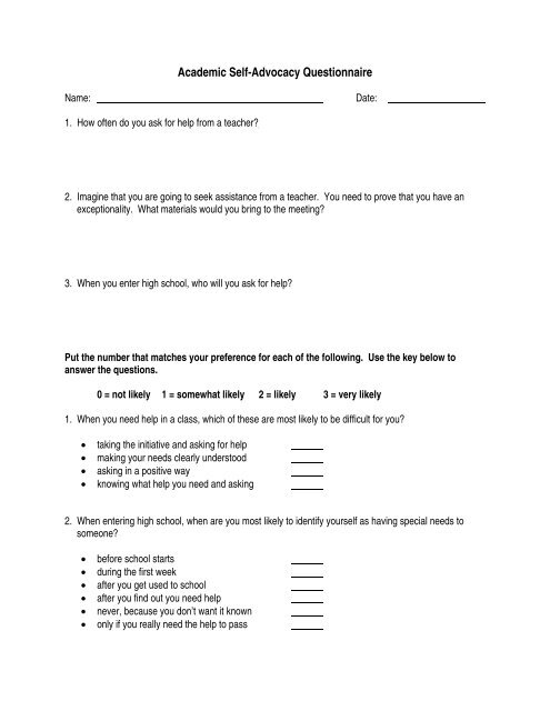 Academic Self-Advocacy Questionnaire