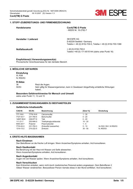 Cavit(TM) G Paste 3M ESPE AG D-82229 Seefeld ... - kleindental