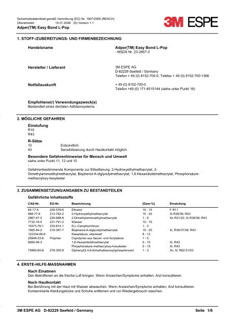 Adper(TM) Easy Bond L-Pop 3M ESPE AG D-82229 ... - kleindental
