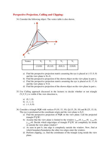 Perspective Projection, Culling and Clipping: