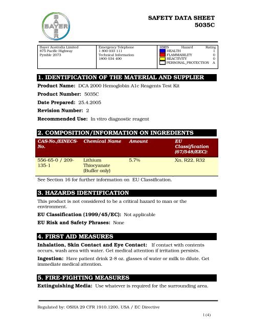 safety data sheet 5035c 1. identification of the material and supplier ...