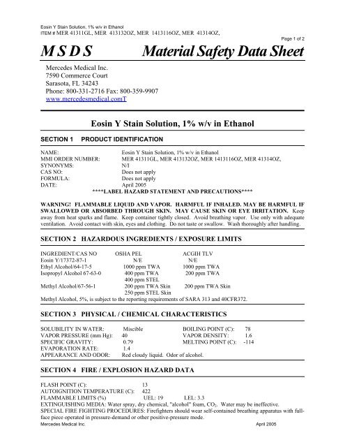 M S D S Material Data Safety Sheet - Mercedes Medical