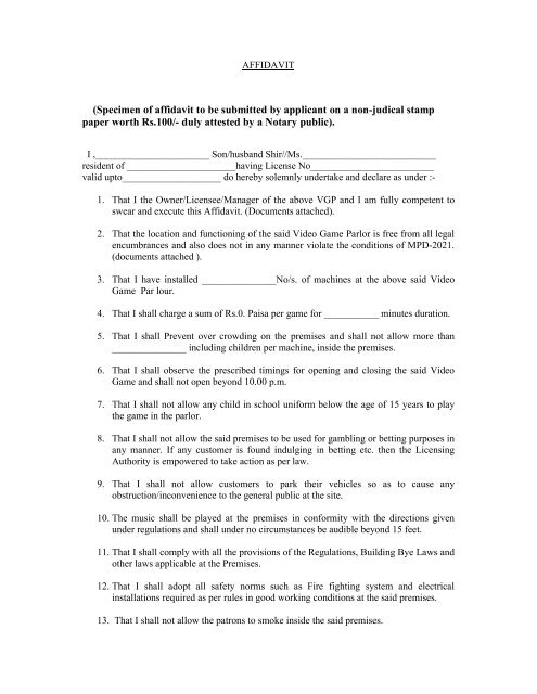 Affidavit - Delhi Police : LICENSING BRANCH