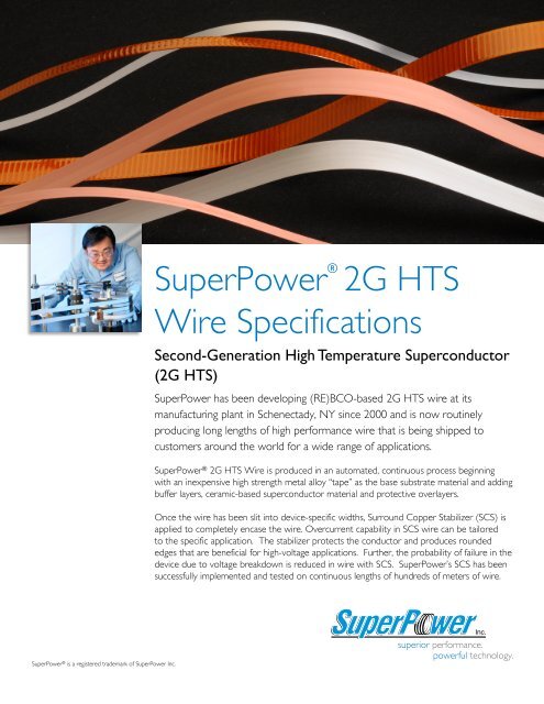 SuperPowerÂ®2G HTS Wire Specifications
