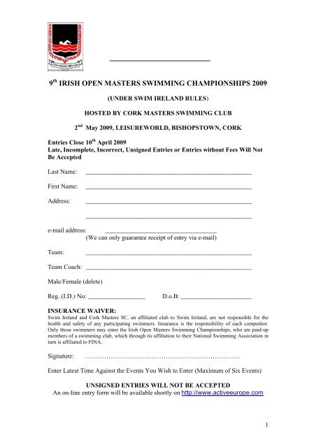 CORK MASTERS SWIMMING CLUB