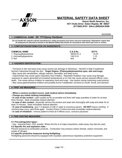 Hardener MSDS - Axson North America, Inc