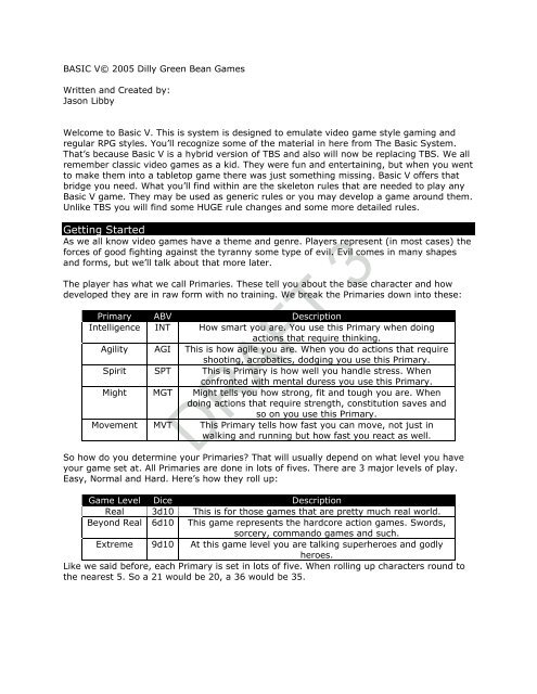 Getting Started - Dilly Green Bean Games