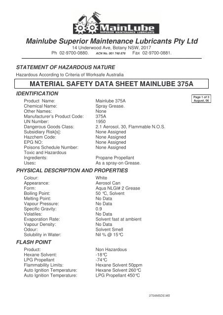 Mainlube 375 MSDS Food and Pharmaceutical Grease Aerosol.pdf