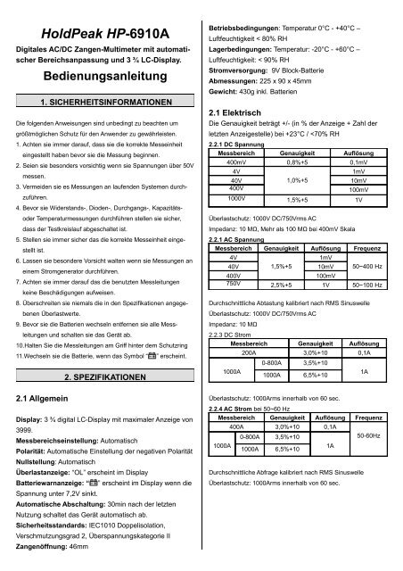 Bedienungsanleitung HP-6910A